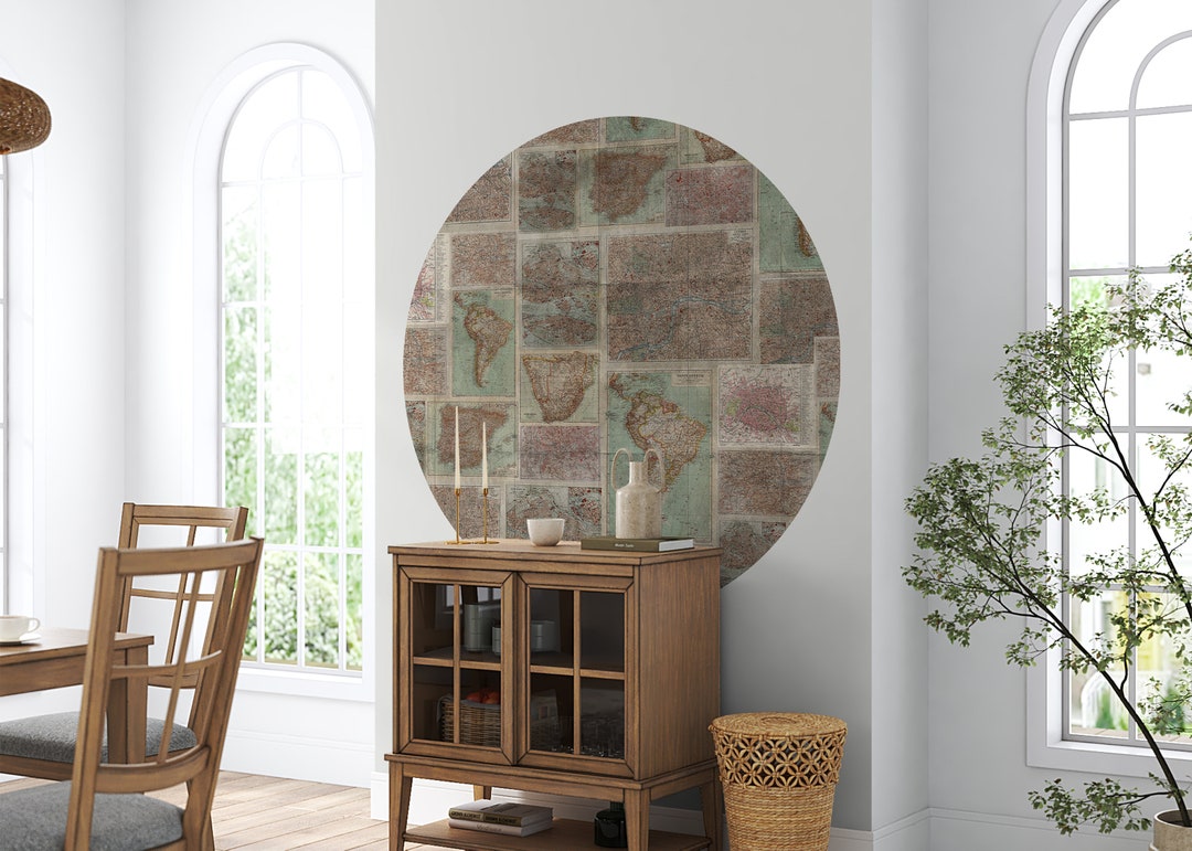 A Vintage World Maps Dot Art Round Wall Decor Circle Wall Decal ...
