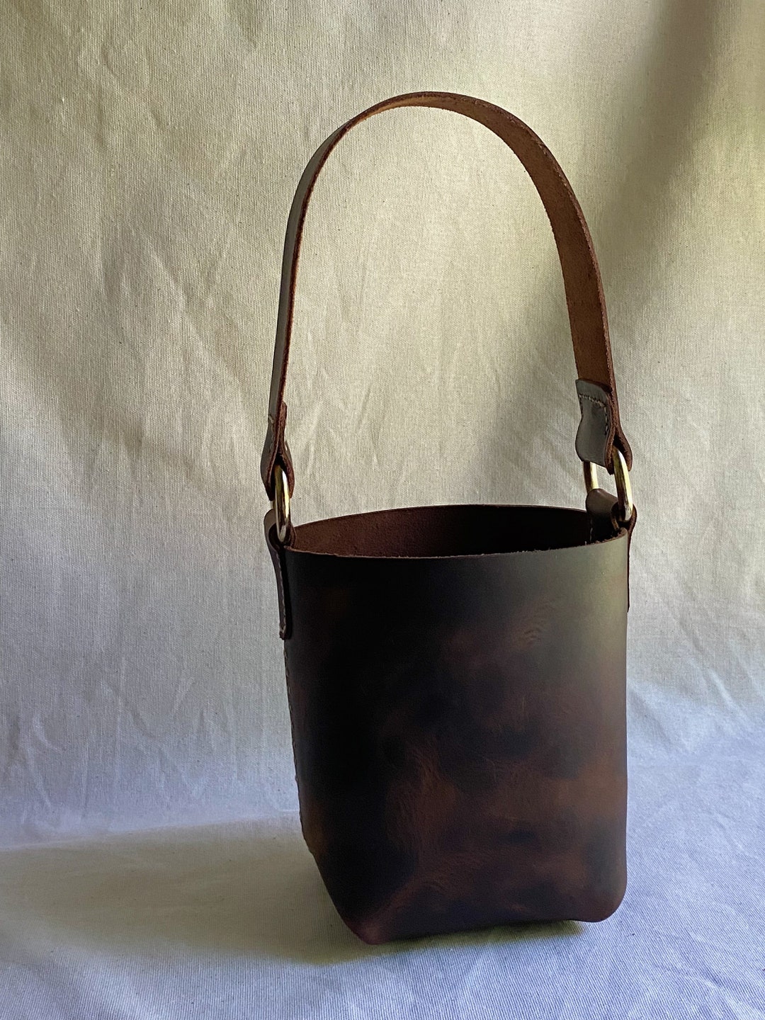 Mini Maggie Handmade Rustic Leather Bucket Bag Dark Brown - Etsy