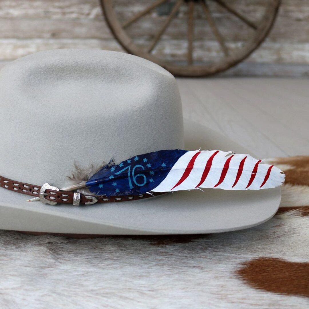 Western Hat Feather With 76 Bennington American Flag Hand-painted - Etsy