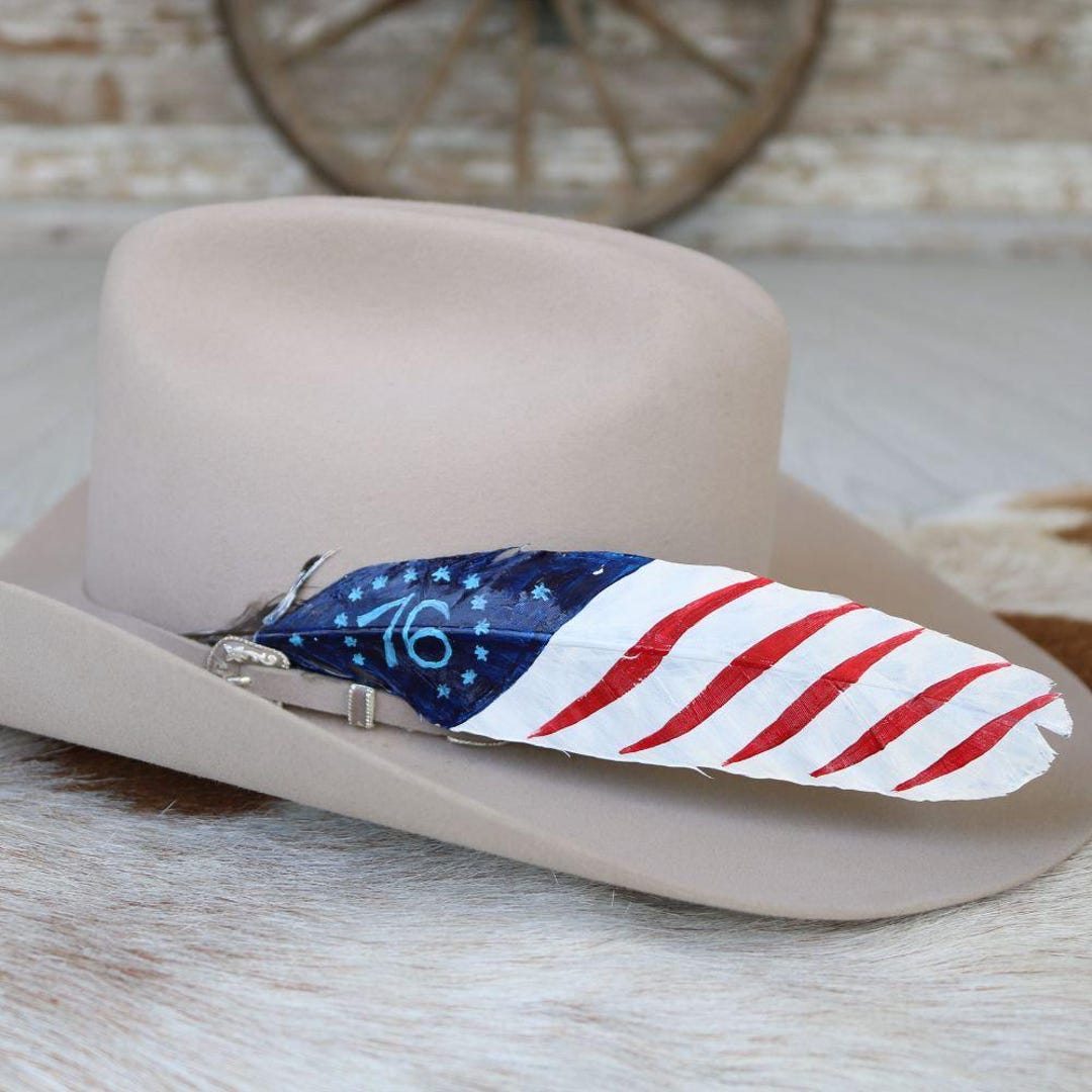 Western Hat Feather With 76 Bennington American Flag Hand-painted - Etsy