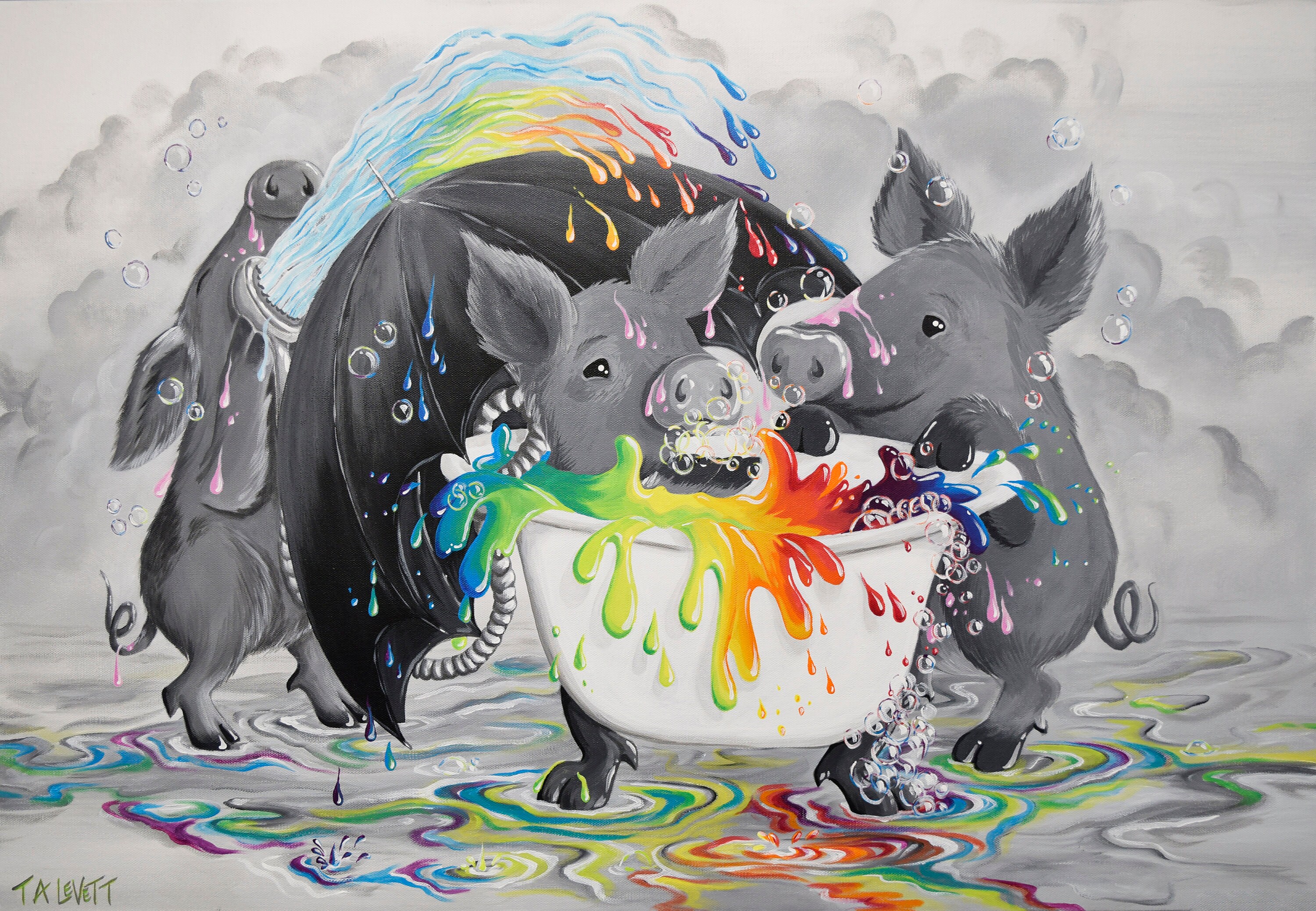 Splish Splash, Pigs in a Bath, Splash of Color, Art Print - Etsy