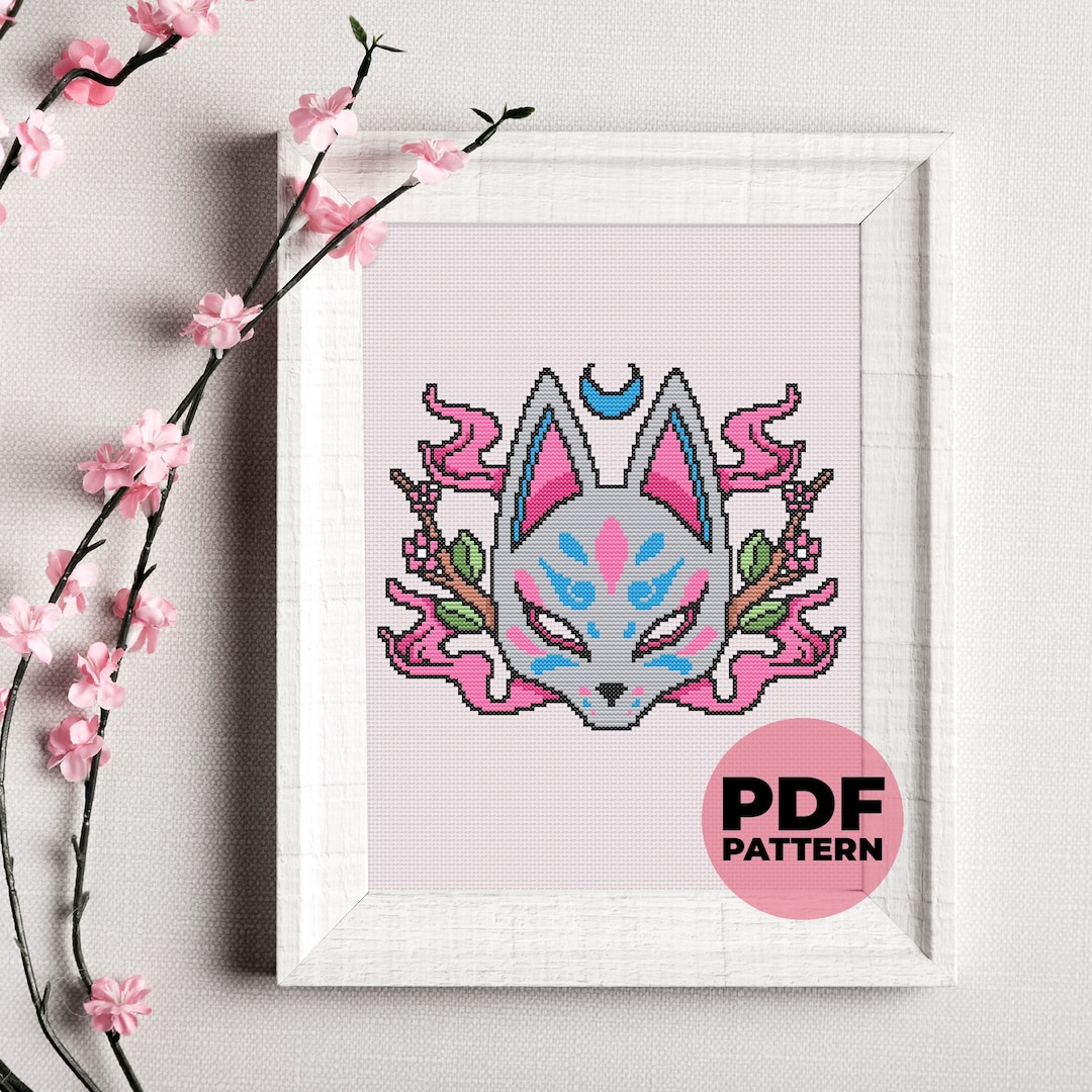 Kitsune Mask Cross Stitch Pattern Simple Cross Stitch Template Fox Mask ...