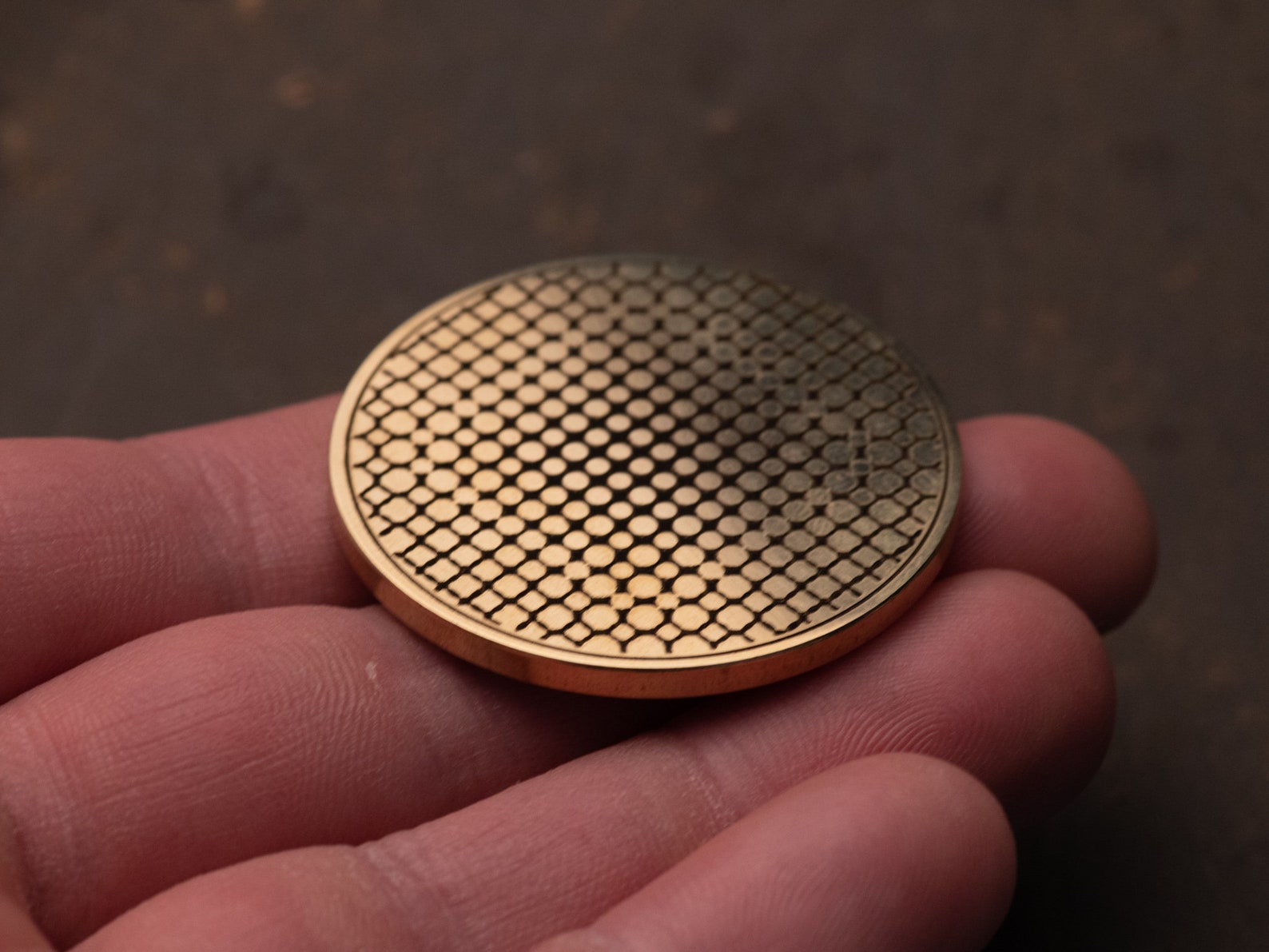 Geometric Haptic Brass Coin, EDC, Worry Coin, Fidget Coin, Haptic Coin ...