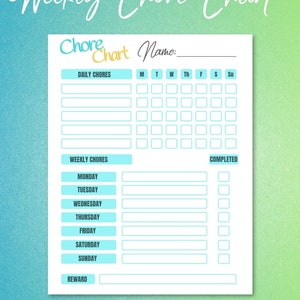 Kids' Chore Chart Weekly Chore Chart Daily Chore Chart Printable PDF ...