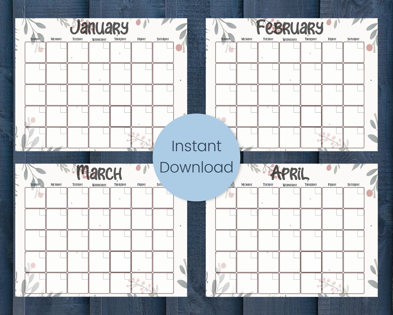 Monthly Calendar Printable Cute 12 Month Calendar Any Year Calendar ...