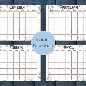 Monthly Calendar Printable Cute 12 Month Calendar Any Year Calendar ...