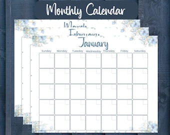 Monthly Calendar Printable Cute 12 Month Calendar Any Year Calendar ...