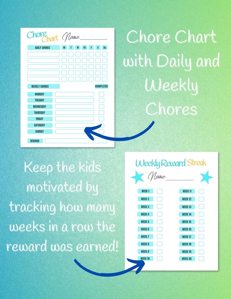 Kids' Chore Chart Weekly Chore Chart Daily Chore Chart Printable PDF ...