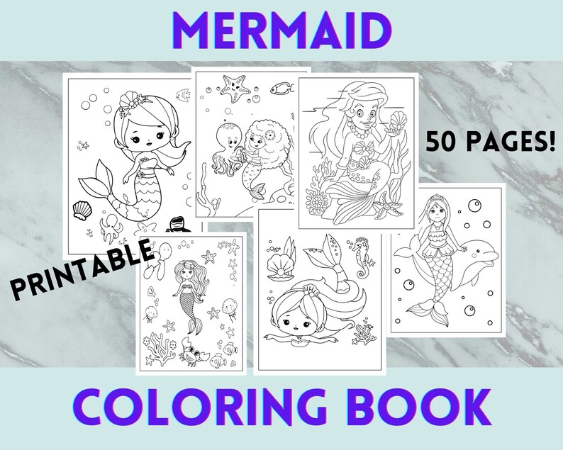 Mermaid Coloring Book 50 Coloring Pages Mermaids Coloring Book ...