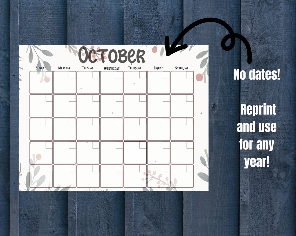Monthly Calendar Printable Cute 12 Month Calendar Any Year Calendar ...