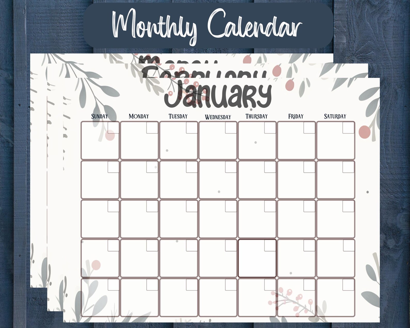 Monthly Calendar Printable Cute 12 Month Calendar Any Year Calendar ...
