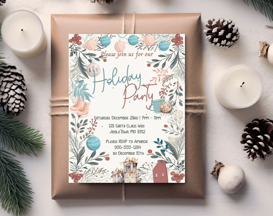 Holiday Party Invitation Digital Holiday Party Invitation Editable ...