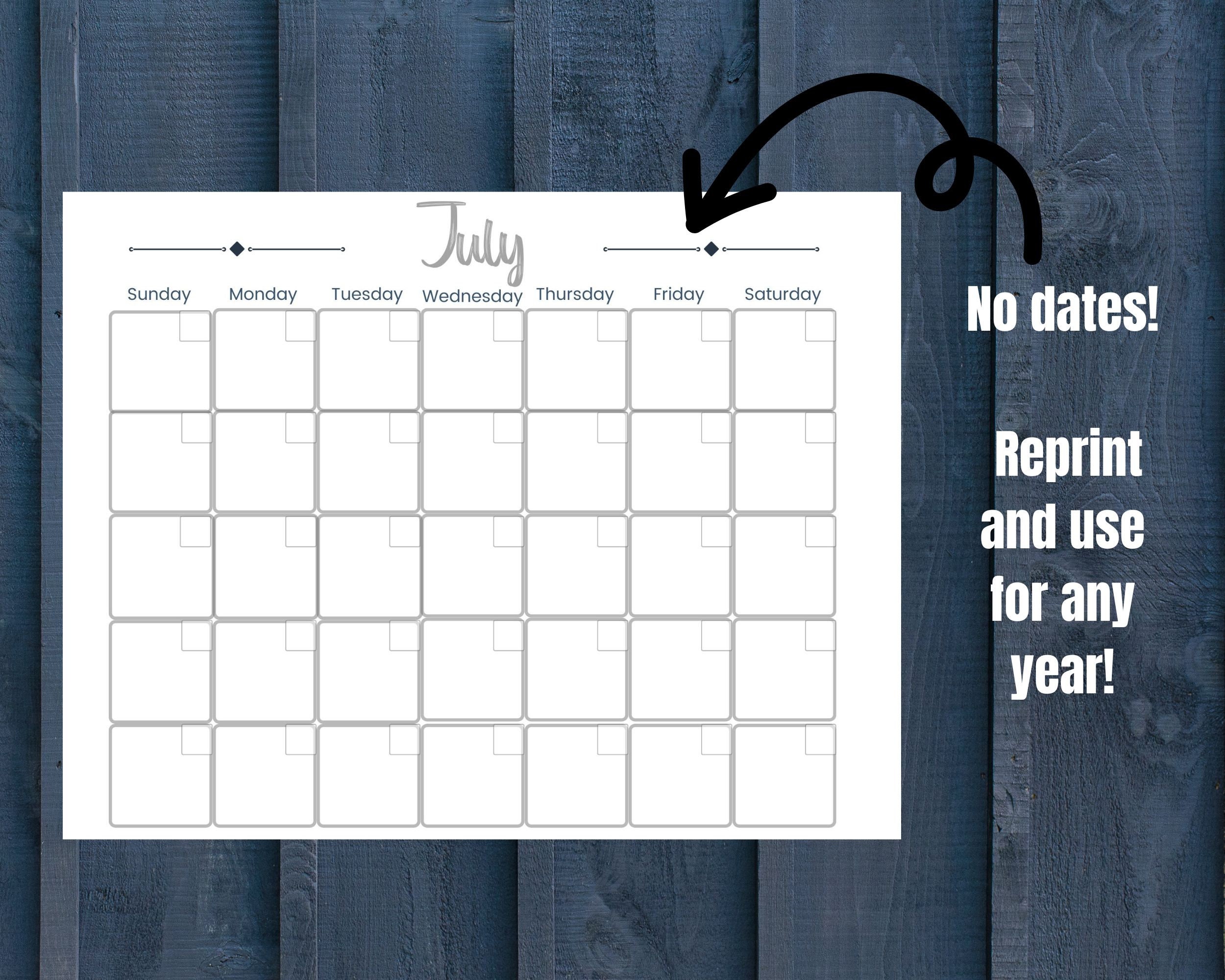 Monthly Calendar 2024 Calendar Printable 12 Month Calendar Any Year ...