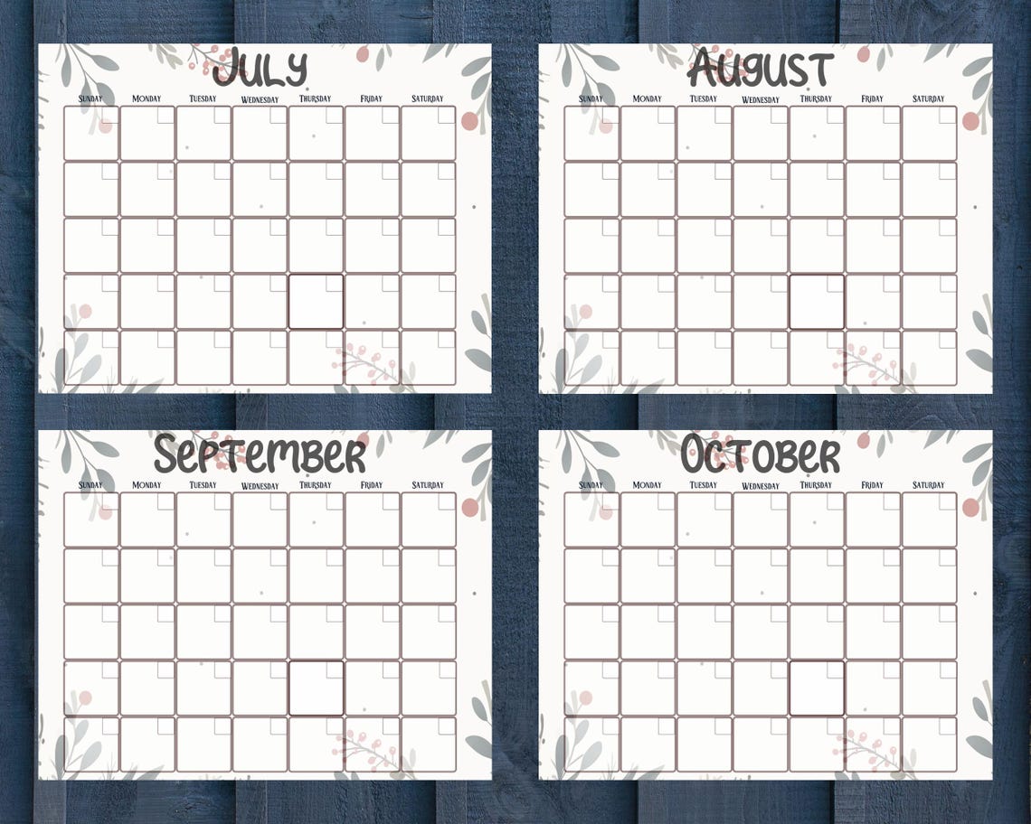 Monthly Calendar Printable Cute 12 Month Calendar Any Year Calendar ...