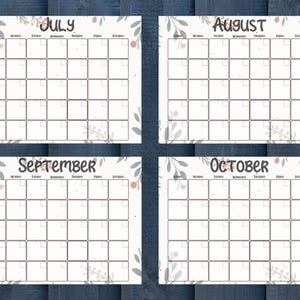 Monthly Calendar Printable Cute 12 Month Calendar Any Year Calendar ...