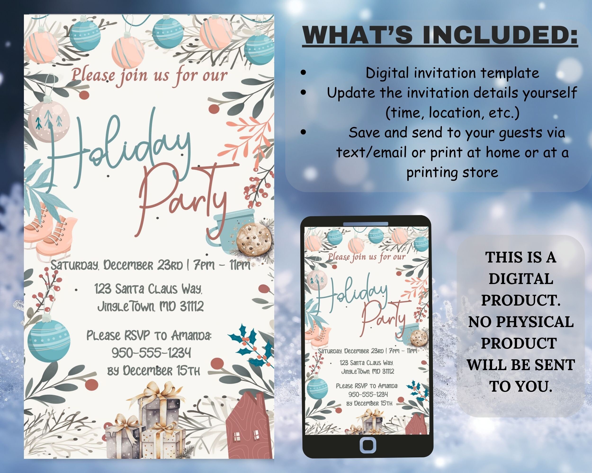 Holiday Party Invitation Digital Holiday Party Invitation Editable ...