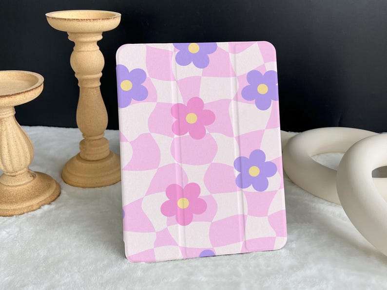 Pink Flower Chessboard iPad Case, New iPad Pro 11" 13"case 2024 iPad 10 ...