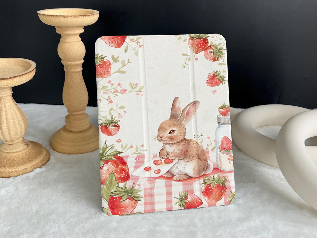 Cute Strawberry Rabbit iPad Case, New iPad Pro 11" 13"case 2024 iPad 10 ...
