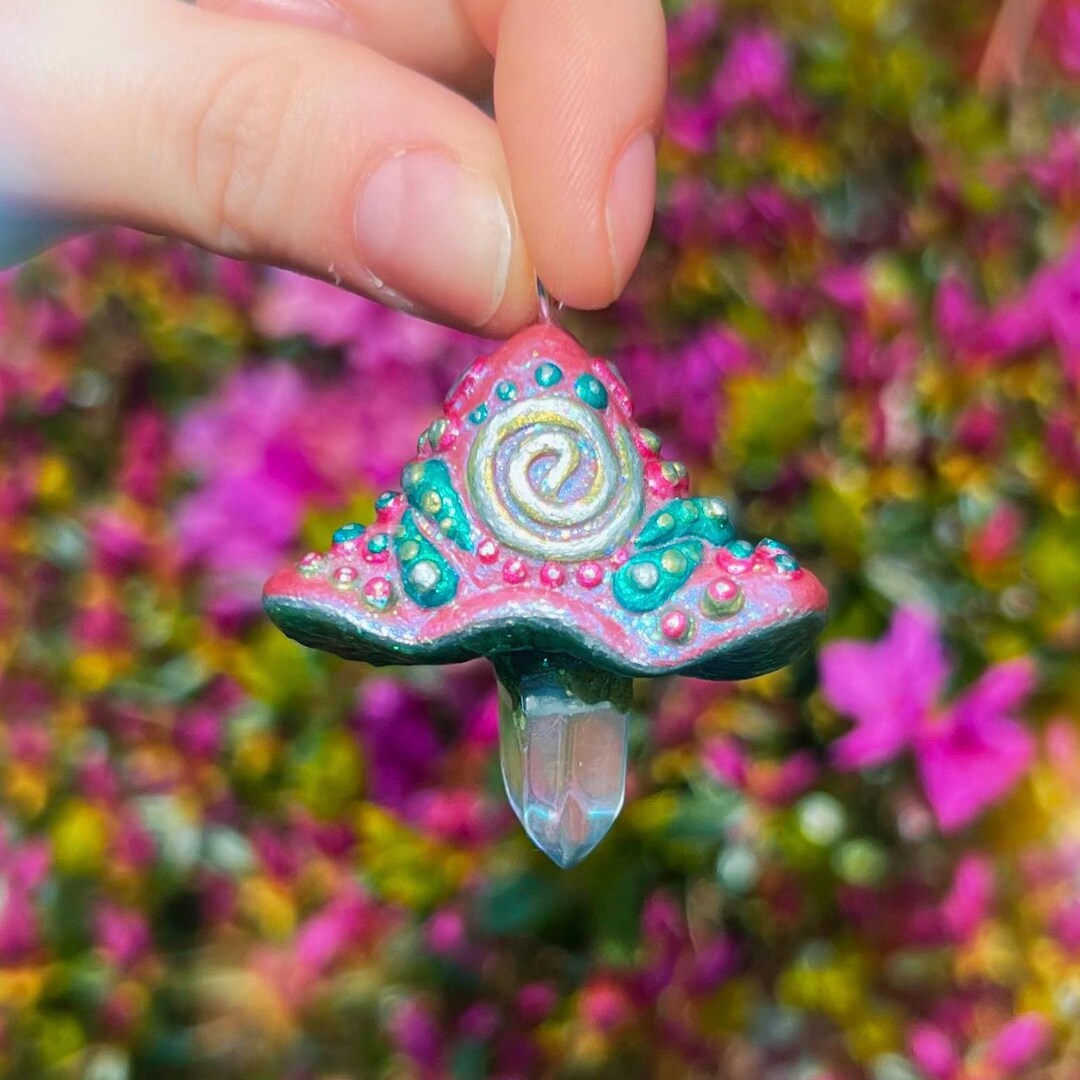 Trippy Toadstool Pink Paisley Mushroom Quartzite Pendant- Handmade Jewelry by the Happy Redhead ...
