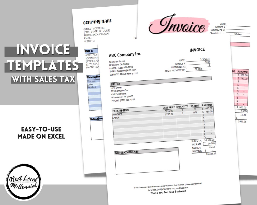 Editable Invoice Template Bundle Excel & Google Sheets - Etsy