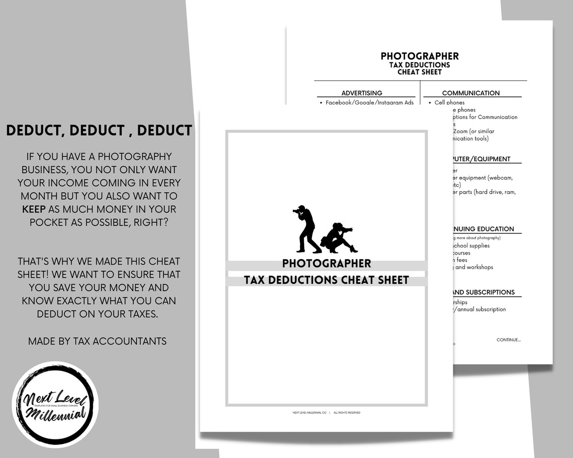 Photographer Photography Business Tax Cheat Sheet - Etsy