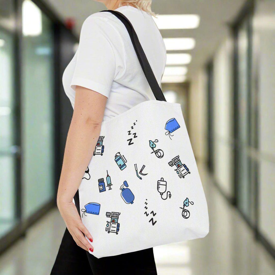 White Anesthesia Tote Bag - CRNA, Nurse Anesthetist, Anesthesiologist ...