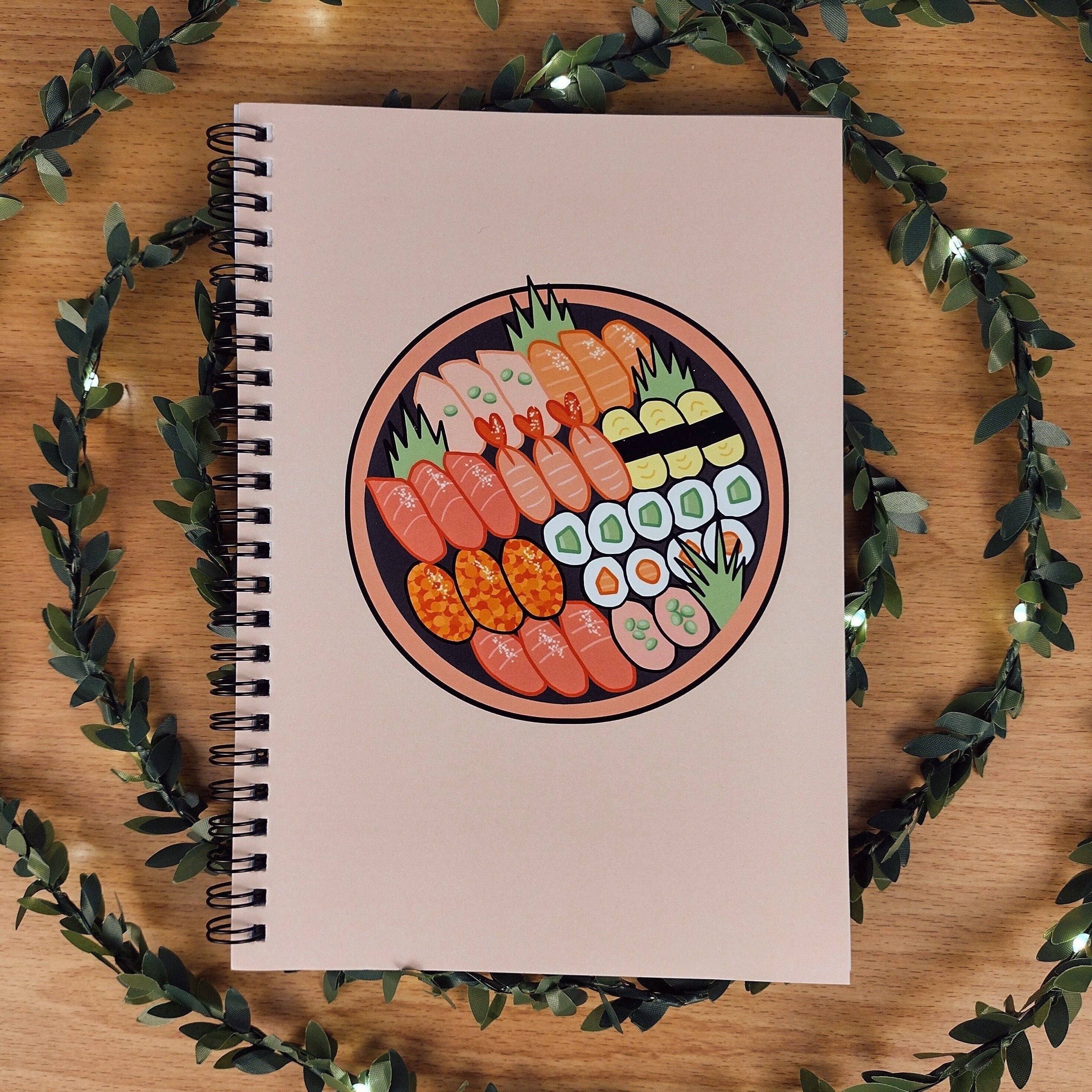 Sushi Kawaii Spiral Notebook, Japanese Food Cute Journal, Peach Pink ...