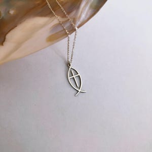 Ichthys Necklace: Dainty Christian Fish Charm, Religious Jewelry - Etsy