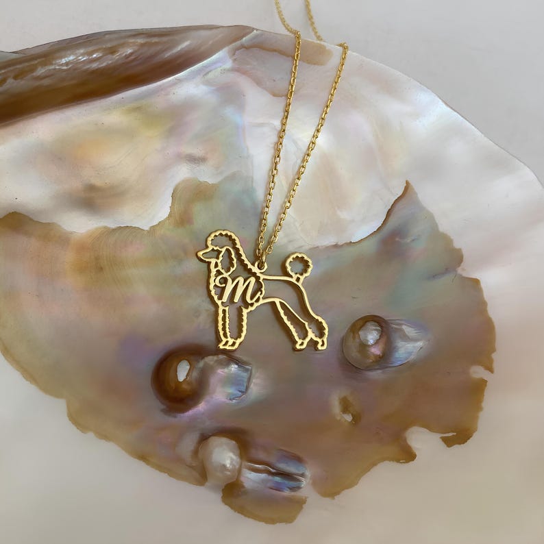 14K Gold Custom Poodle Necklace: Personalized Dog Initial Pendant - Etsy