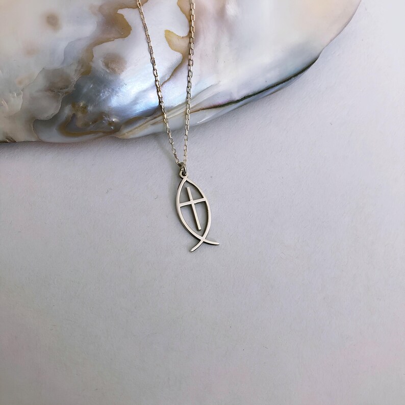 Ichthys Necklace: Dainty Christian Fish Charm, Religious Jewelry - Etsy
