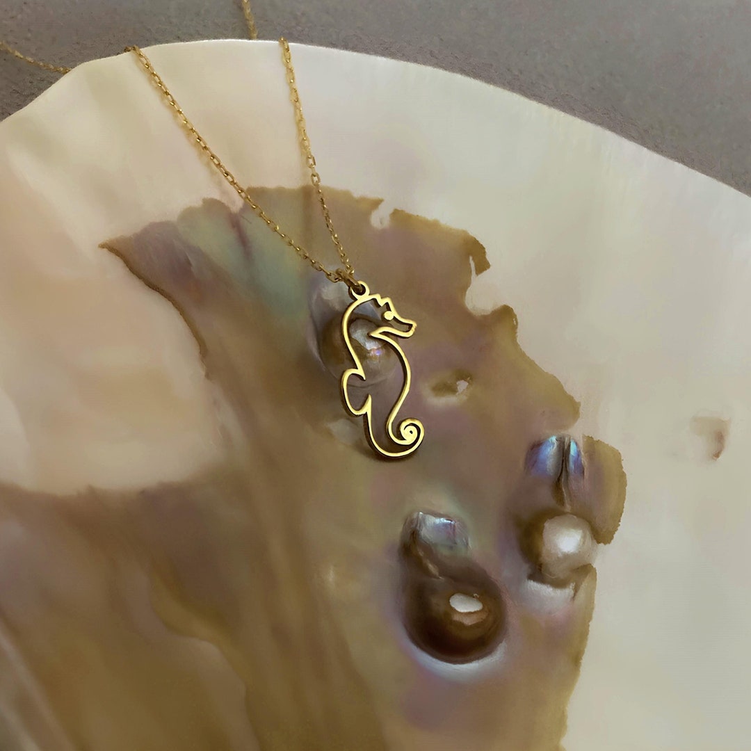 14K Gold Sea Horse Necklace, Marine Life Jewelry, Nautical Theme Gift ...