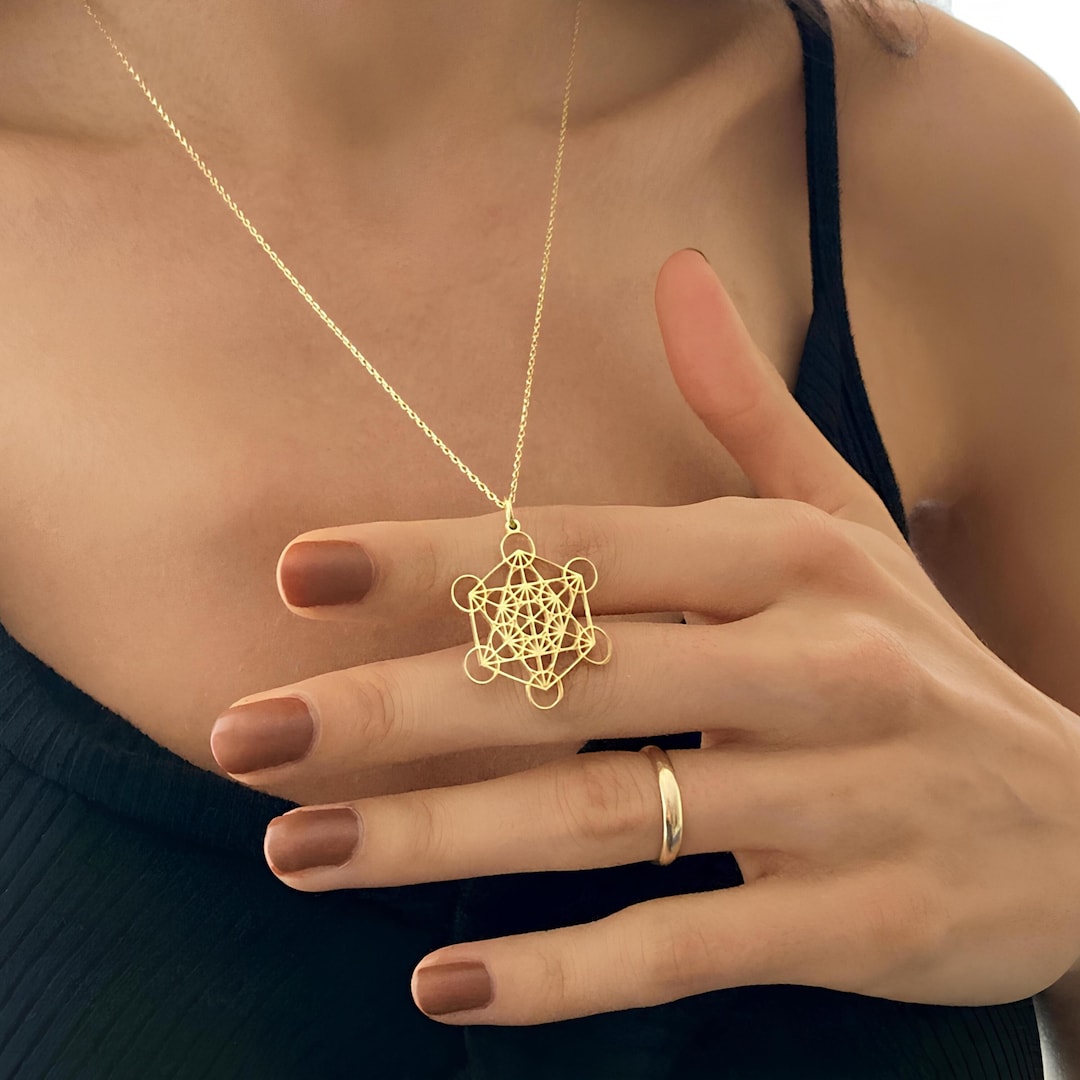 14K Solid Gold Metatron Cube Necklace: Sterling Silver Sacred Geometry ...