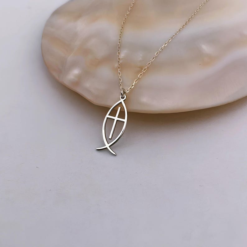 Ichthys Necklace: Dainty Christian Fish Charm, Religious Jewelry - Etsy