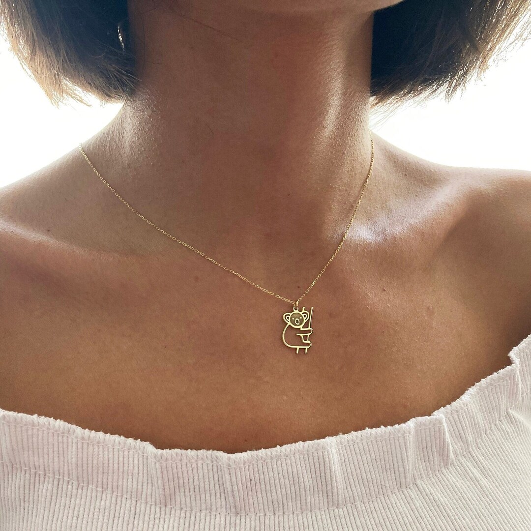 14K Gold Koala Necklace, Koala Bear Gifts, Animal Charm Necklace, Koala ...