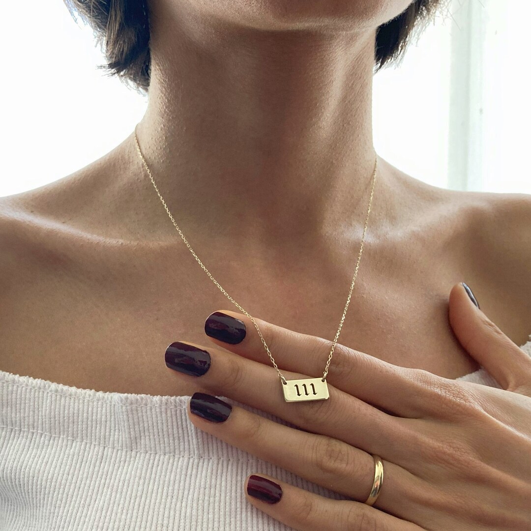 Angel Number Necklace, 14K Horizontal Bar Necklace, Personalized ...