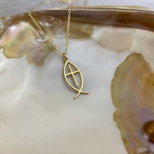 Ichthys Necklace: Dainty Christian Fish Charm, Religious Jewelry - Etsy