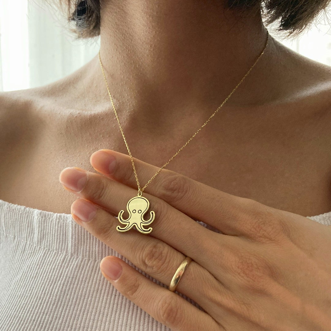 14K Gold Octopus Necklace Kraken Necklace Squid Necklace - Etsy