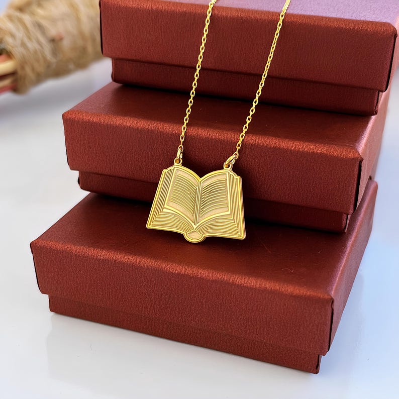 14K Gold Open Book Necklace: Dainty Literary Jewelry - Etsy