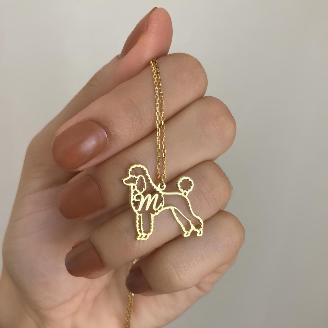 14K Gold Custom Poodle Necklace: Personalized Dog Initial Pendant - Etsy