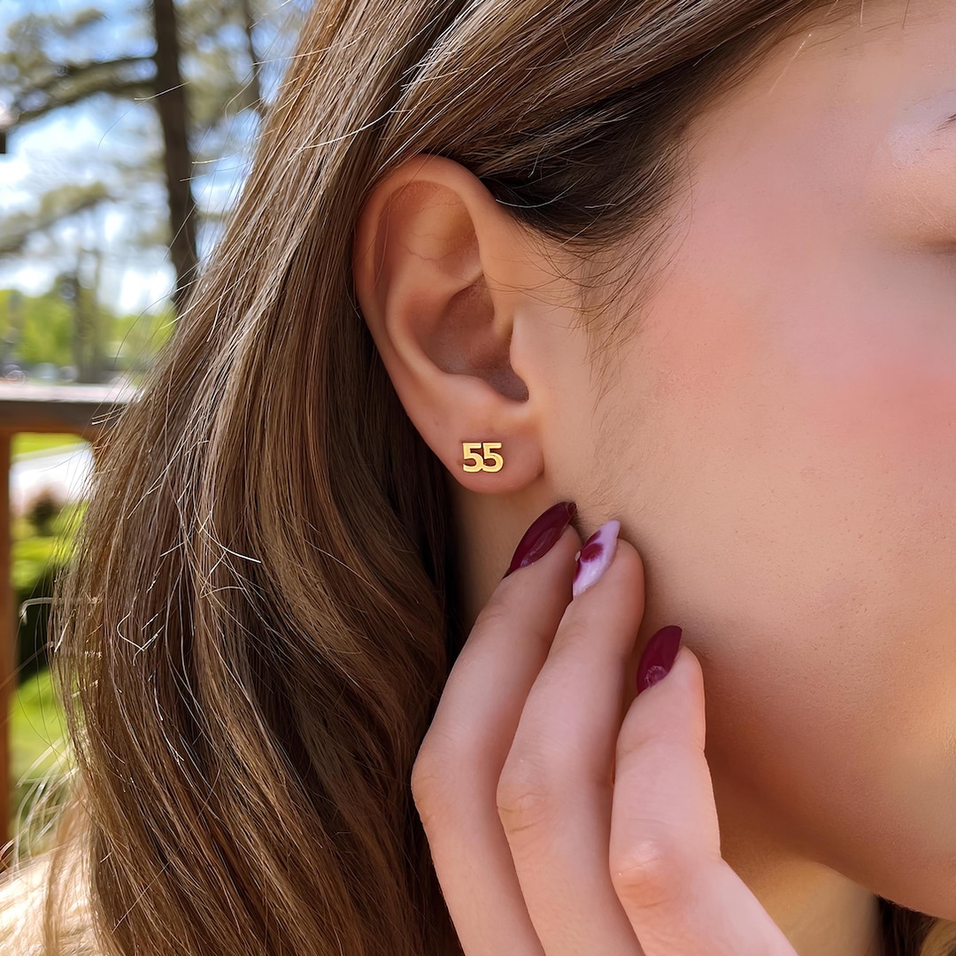 Custom Number Stud Earrings: 14k Gold Personalized Jewelry - Etsy