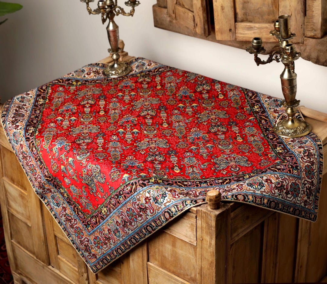 Red Persian Termeh Tablecloth: Traditional Square Persian Decor ...