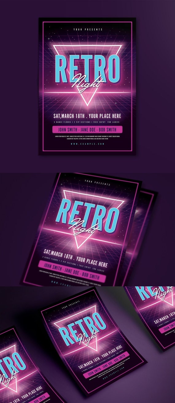 Retro Neon Event Flyer Templatefree 80's Retro Background | Etsy