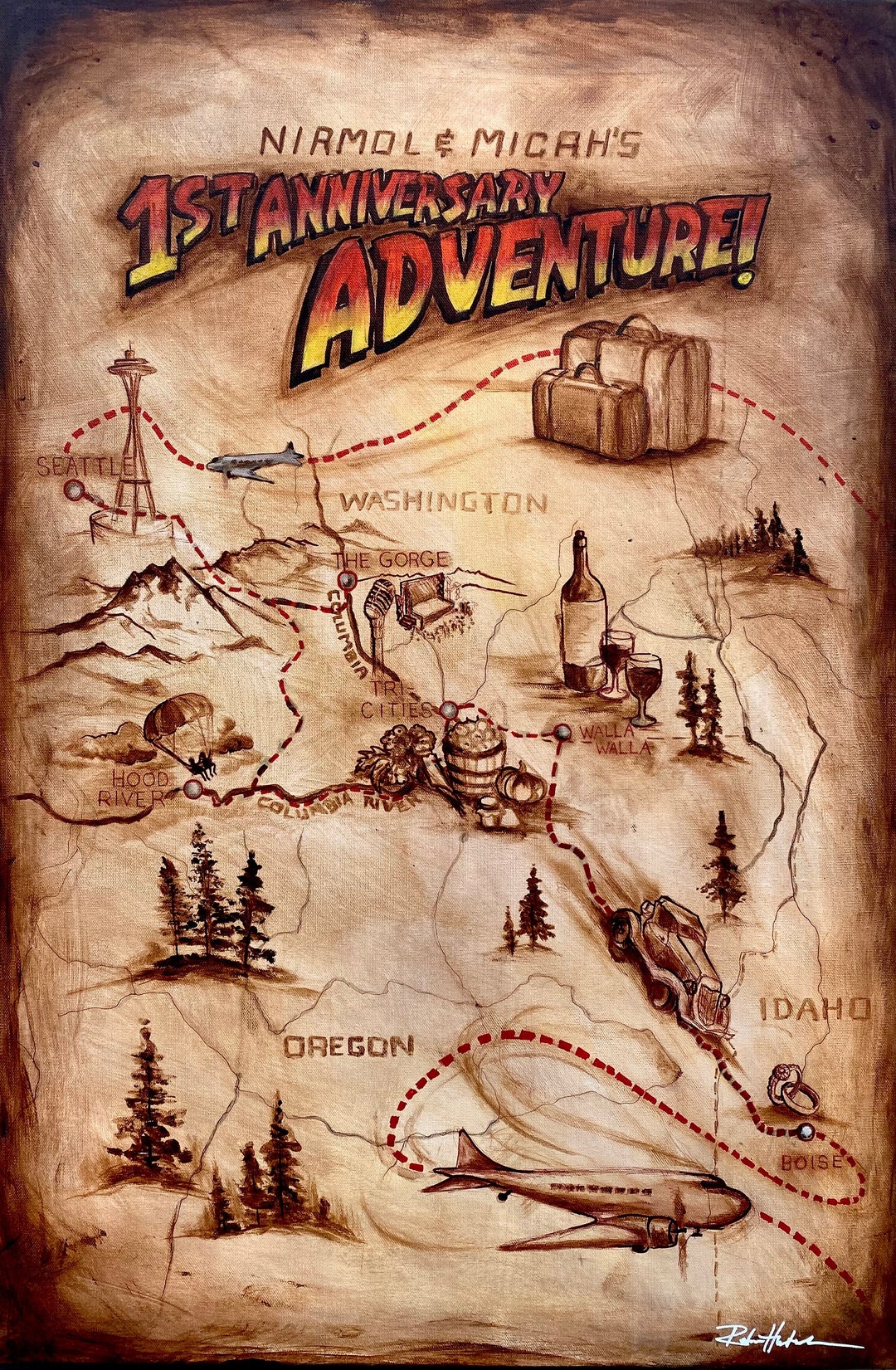 Indiana Jones Style Map, Personalized Map, Travel Memory Gift, Custom ...