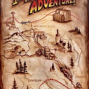 Indiana Jones Style Map, Personalized Map, Travel Memory Gift, Custom ...