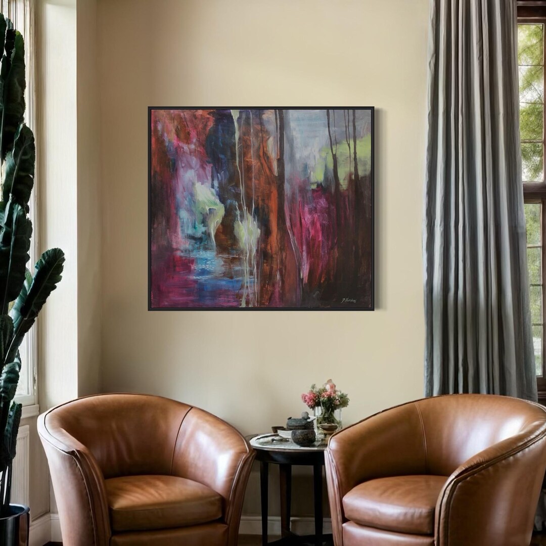 ORIGINAL ART, Purple Abstract Landscape, Moody Forest Painting ...