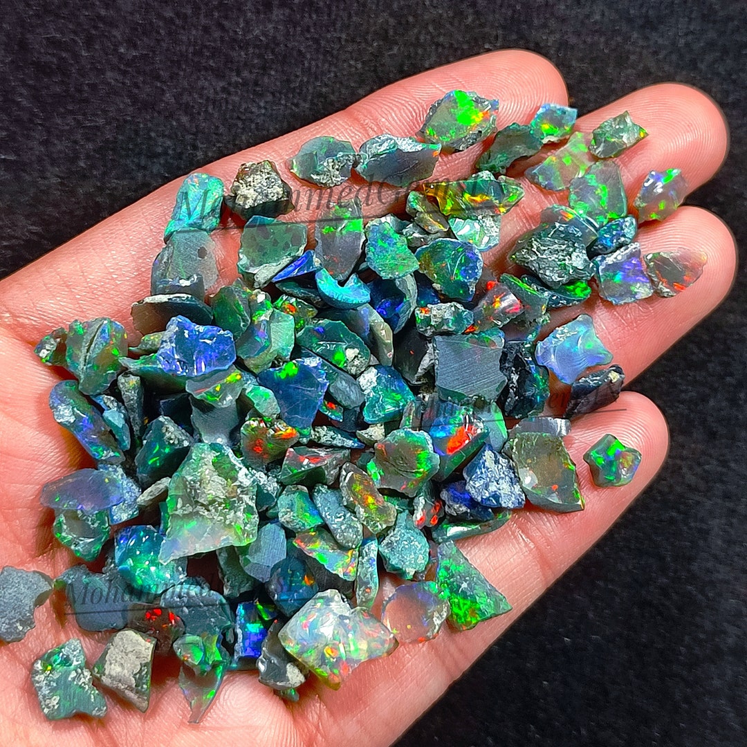 Natural Ethiopian Black Opal Rough, Multi Fire Opal, Welo Fire Opal, Natural AAA Grade Black ...