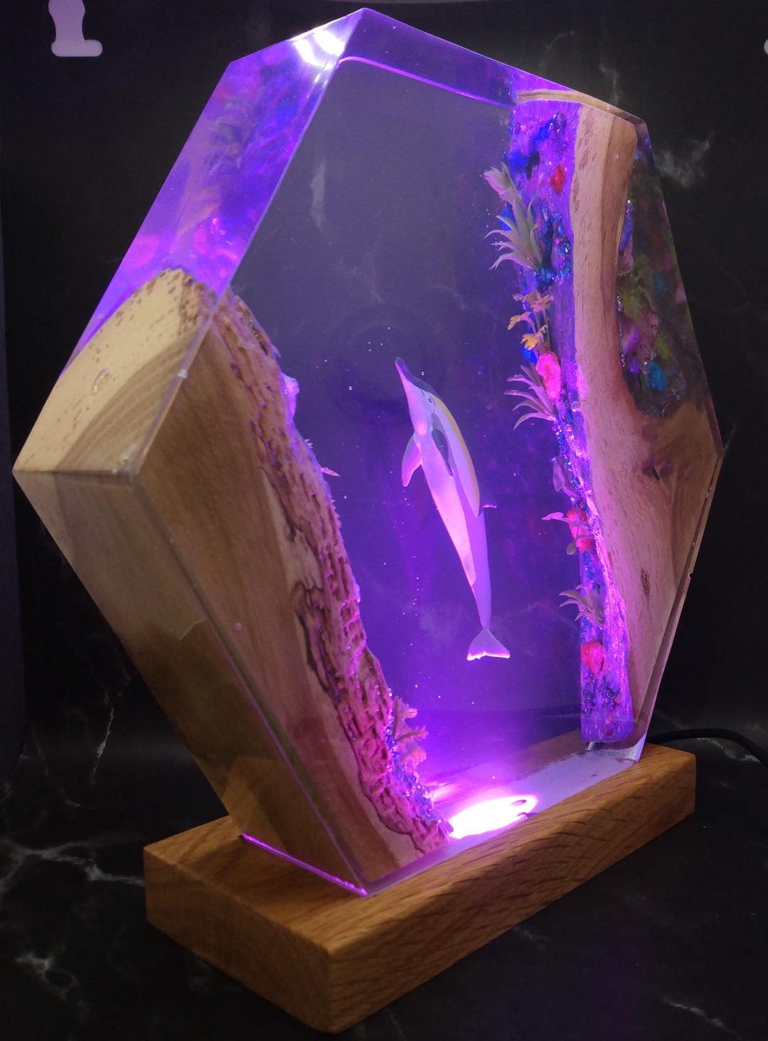Dolphin Epoxy Resin Night Light, Sea Life Desk Decor Resin Light on ...
