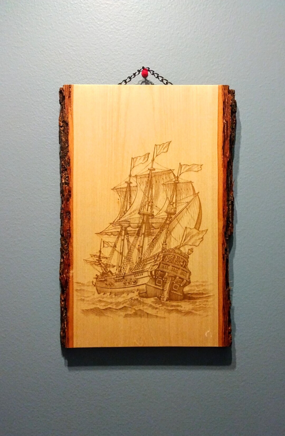 Laser Engraved Sail Ship, Live Edges, Engraved Old Ship, Engraved Ship ...