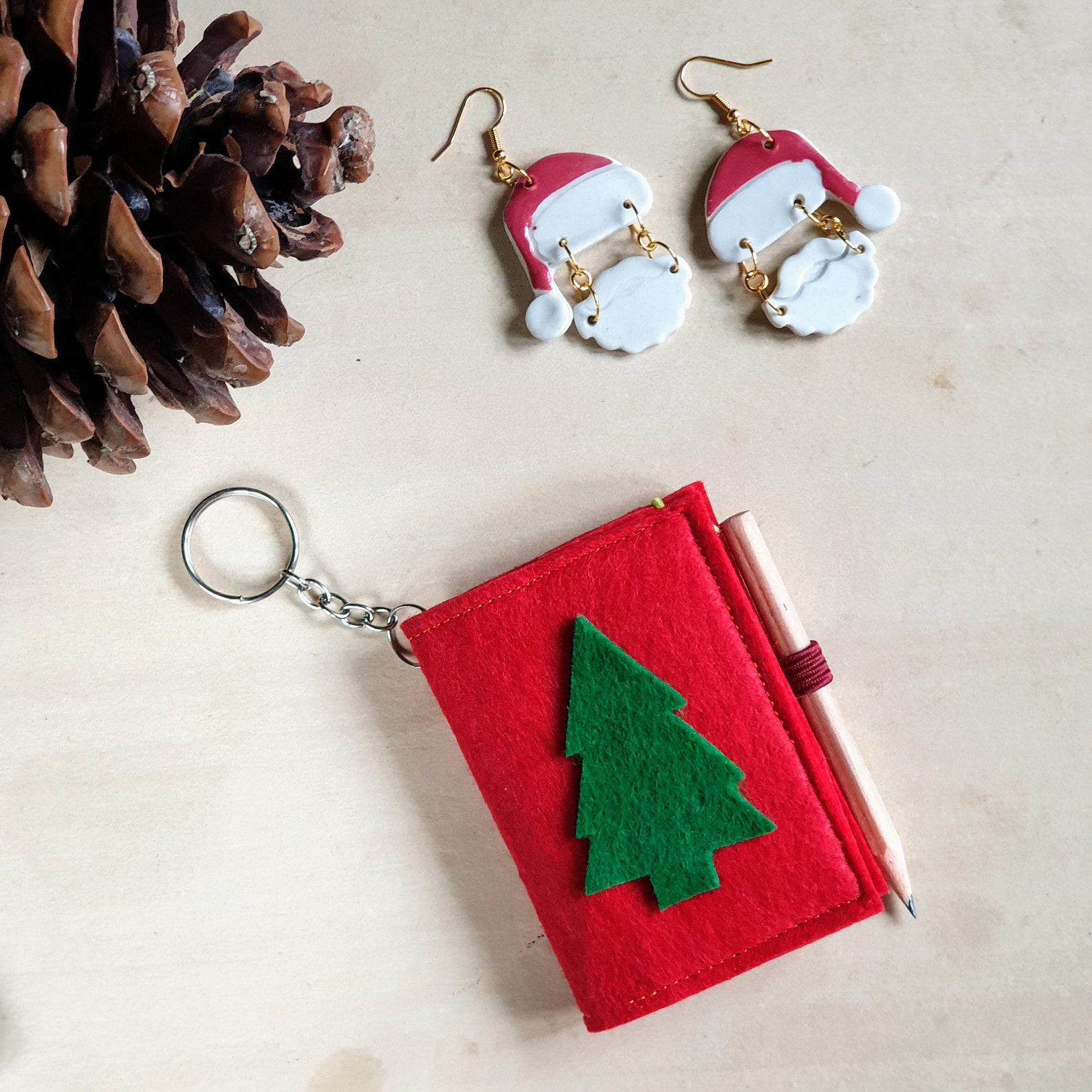 Mini Felt Notebook Keychain, Christmass Keychain, Gift, Pine Tree ...