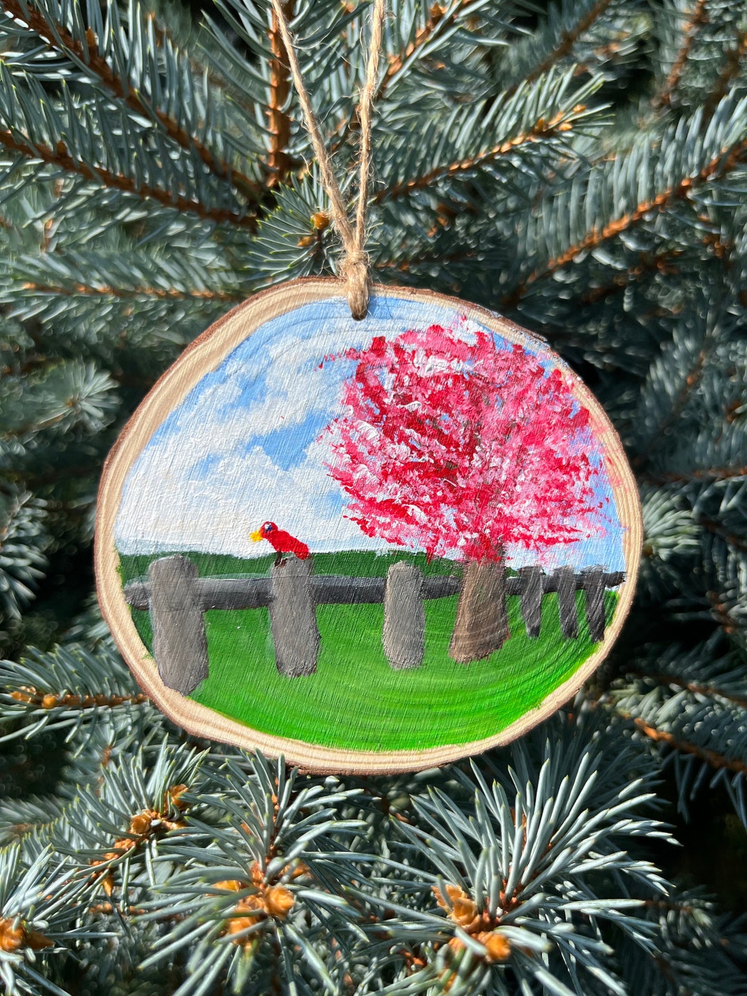 Spring Cherry Blossom Tree Wood Slice Christmas Tree Ornament - Etsy
